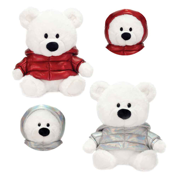 9IN BEAR WITH 2 ASST. COLOR, SILVER OR RED HOODED PUFFER JACKET ...